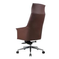 China BIFMA Ergonomic Task Chair PU Brown Leather Rolling Chair Curved Plank for sale