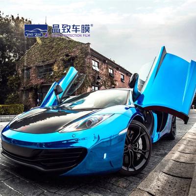 China 1.52x18M Chrome Mirror Blue Car Wrap Vinyl Film 160micron Air Bubble Free Self Adhesive for sale