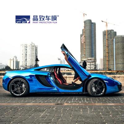 China Jingzhi 1.52x18m Chrome Metallic Matt Car Wrap Vinyl Film 160micron Stretchable for sale