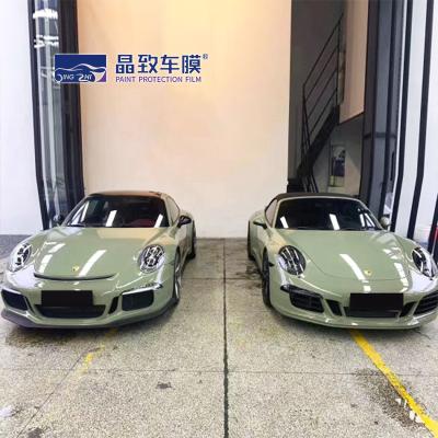 China Jingzhi Premium Crystal Khaki Green Car Wrap Vinyl Film 1.52x18M 160micron Glossy for sale