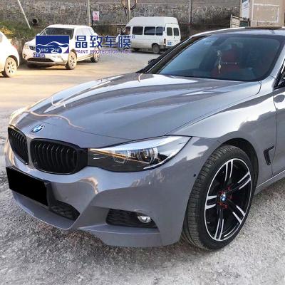 China Jingzhi 1.52x18m Glossy Crystal Cement Grey Car Wrap Vinyl Film 160micron Weatherproof for sale