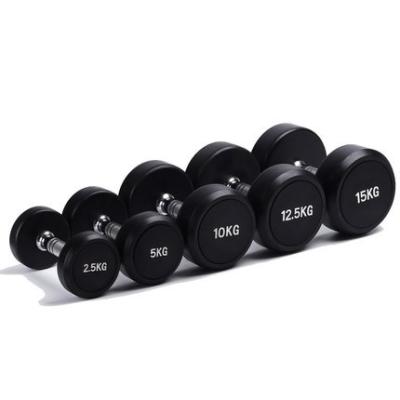 China Wholesale 5 10 15 20 25 30LB  Dumbbell Weight Lifting Sports Fixed Round Head Rubber Coated Dumbbells for sale
