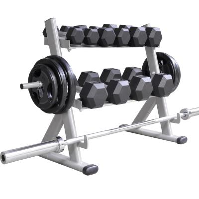 China Cheap Gym Home Fitness Multi-function Double Hex Dumbbell Storage Barbell Weight Plate Rack for sale