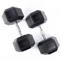 China Gym Equipment Weight Lifting Rubber Coated Cast Iron Dumbbells Set Strength Training Rubber Hexagon Dumbbells for sale