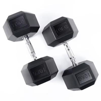 China Gym Equipment Weight Lifting Rubber Coated Cast Iron Dumbbells Set Strength Training Rubber Hexagon Dumbbells for sale