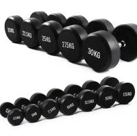China Hot Selling With Specifications 2.5 kg -50 kg   Dumbbell Weight Lifting Sports Fixed Round Head Rubber Coated Dumbbells for sale