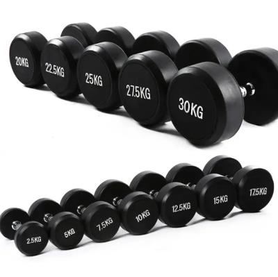 China Hot Selling With Specifications 2.5 kg -50 kg   Dumbbell Weight Lifting Sports Fixed Round Head Rubber Coated Dumbbells for sale