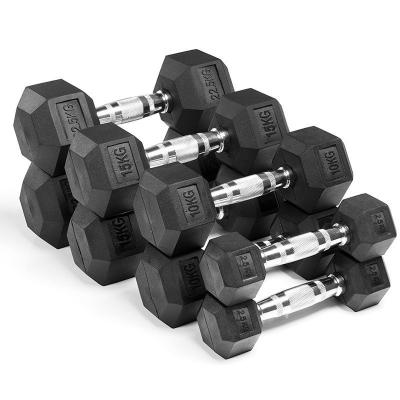 China Factory Direct WholeSales of High Quality Fitness Equipment for Commercial Gyms Use Exercise Rubber Coated Hex Dumbbells for sale