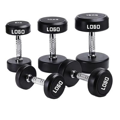 China Custom Round Rubber Coated Dumbbell 1Kg/2Kg3Kg/4Kg/5Kg/10Kg Gym Rubber Dumbbell for sale