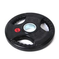 China Cheap Free Weights With Handle Gym 2.5kg 5kg 10kg 20kg 25kg Three-hole Rubber Coated Steel Weight Plates for sale