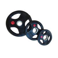 China Wholesale High Quality 1.25kg/2.5kg/5kg/7.5kg/10kg/15kg/20kg/25kg Three Holes Rubber Coated Weight Plate for sale