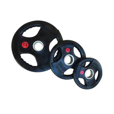China Wholesale High Quality 1.25kg/2.5kg/5kg/7.5kg/10kg/15kg/20kg/25kg Three Holes Rubber Coated Weight Plate for sale