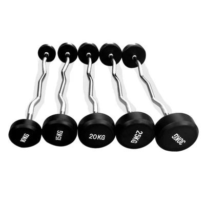 China Black Round Rubber Fixed Barbell Steel Bar Chrome Coating Barbell Weighted Straight Curl Small 50KG Bar Bell for sale