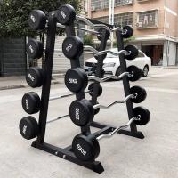 China Hot-selling Integrated Fixed Barbell Storage Rack with Rubber-coated Barbell Combination, Straight bar and Curved Barbell Set. for sale
