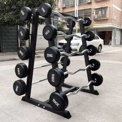 China Hot-selling Integrated Fixed Barbell Storage Rack with Rubber-coated Barbell Combination, Straight bar and Curved Barbell Set. for sale