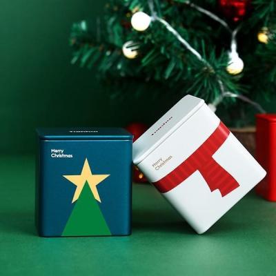 China Square Christmas Tin Gift Boxes Butter Cookies Tin Box Packaging for sale