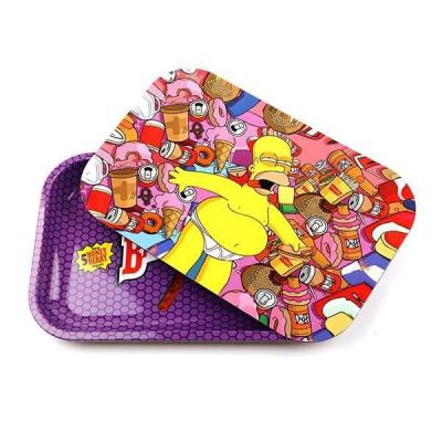 China Customized Printing Metal Smoke Rolling Tray Square Metal Serving Tray for sale