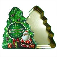 China Small Xmas Tree Shaped Decorative Tin Storage Boxes 0.23mm  Cookie Tin Containers for sale