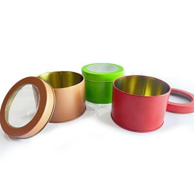 China Packaging And Storage Round Metal Tin Can With Clear Window Top for sale