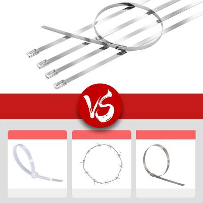 China Anti UV 304 316 Stainless Steel Cable Tie Self Locking Flame Retardant for sale