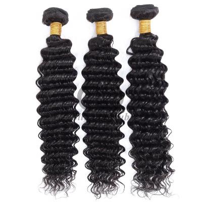 China Natural Black Deep Wave Remy Human Hair Bundles 10-28 Inch Brazilian Sew In Weave 3 Bundles for sale