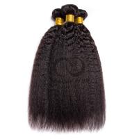 China Natural Black Kinky Straight Remy Human Hair Bundles 10-28 Inch Brazilian Sew In Weave 3 Bundles for sale