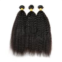 China Natural Black Kinky Straight Remy Human Hair Bundles 10-28 Inch Brazilian Sew In Weave 3 Bundles for sale