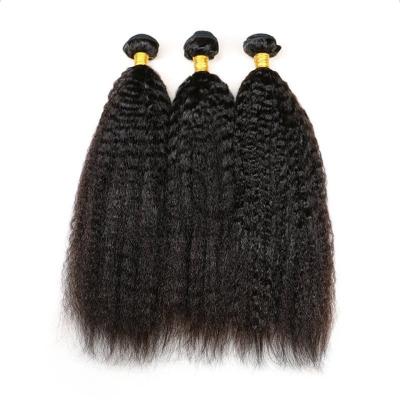 China Natural Black Kinky Straight Remy Human Hair Bundles 10-28 Inch Brazilian Sew In Weave 3 Bundles for sale