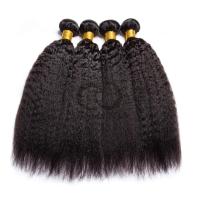 China Natural Black Kinky Straight Remy Human Hair Bundles 10-28 Inch Brazilian Sew In Weave 3 Bundles for sale