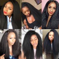 China Natural Black Kinky Straight Remy Human Hair Bundles 10-28 Inch Brazilian Sew In Weave 3 Bundles for sale