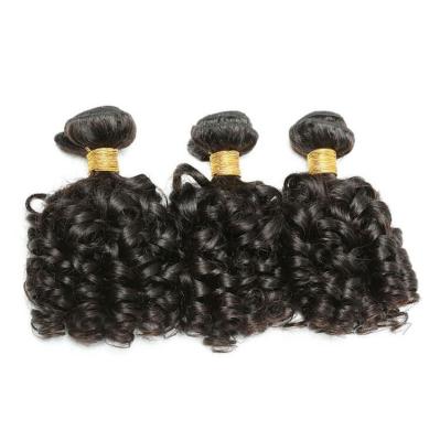 China Natural Black Funmi Curly Remy Human Hair Bundles 10-28 Inch Brazilian Sew In Weave 3 Bundles Per Set for sale