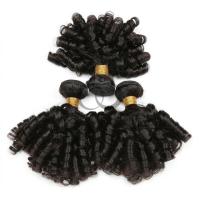 China Natural Black Funmi Curly Remy Human Hair Bundles 10-28 Inch Brazilian Sew In Weave 3 Bundles Per Set for sale