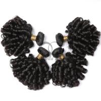 China Natural Black Funmi Curly Remy Human Hair Bundles 10-28 Inch Brazilian Sew In Weave 3 Bundles Per Set for sale