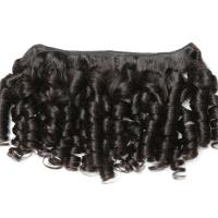 China Natural Black Funmi Curly Remy Human Hair Bundles 10-28 Inch Brazilian Sew In Weave 3 Bundles Per Set for sale