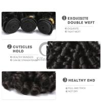 China Natural Black Funmi Curly Remy Human Hair Bundles 10-28 Inch Brazilian Sew In Weave 3 Bundles Per Set for sale