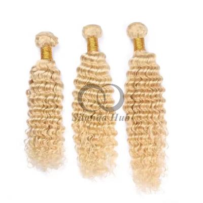 China 613 Bleached Blonde Deep Wave Remy Human Hair Bundles 10-28 Inch Brazilian Weave for sale