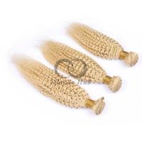 China 613 Bleached Blonde Kinky Curly Remy Human Hair Bundles 10-28 Inch Brazilian Weave for sale