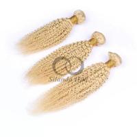 China 613 Bleached Blonde Kinky Curly Remy Human Hair Bundles 10-28 Inch Brazilian Weave for sale
