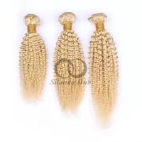 China 613 Bleached Blonde Kinky Curly Remy Human Hair Bundles 10-28 Inch Brazilian Weave for sale