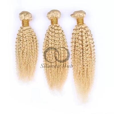 China 613 Bleached Blonde Kinky Curly Remy Human Hair Bundles 10-28 Inch Brazilian Weave for sale