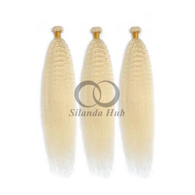 China 613 Bleached Blonde Kinky Straight Remy Human Hair Bundles 10-28 Inch Brazilian Weave for sale