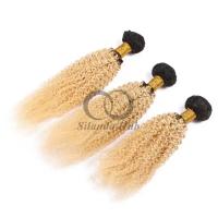 China Bleached Blonde Kinky Curly Remy Human Hair Bundles 10-28 Inch Brazilian Sew In Weave 3 Bundles Set for sale