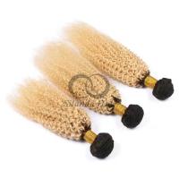 China Bleached Blonde Kinky Curly Remy Human Hair Bundles 10-28 Inch Brazilian Sew In Weave 3 Bundles Set for sale