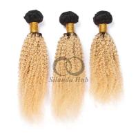 China Bleached Blonde Kinky Curly Remy Human Hair Bundles 10-28 Inch Brazilian Sew In Weave 3 Bundles Set for sale