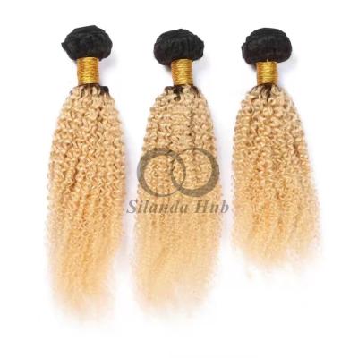 China Bleached Blonde Kinky Curly Remy Human Hair Bundles 10-28 Inch Brazilian Sew In Weave 3 Bundles Set for sale