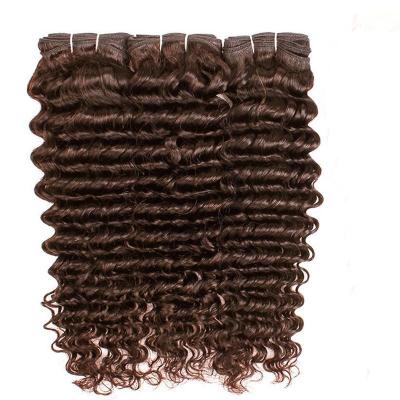 China #4 Medium Brown Deep Wave Remy Human Hair Bundles 10-28 Inch Brazilian Sew In Weave 3 Bundles Set for sale