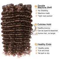 China #4 Medium Brown Deep Wave Remy Human Hair Bundles 10-28 Inch Brazilian Sew In Weave 3 Bundles Set for sale