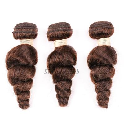 China #4 Medium Brown Loose Wave Remy Human Hair Bundles 10-28 Inch Sew In Weave Brazilian Bundle Deals for sale