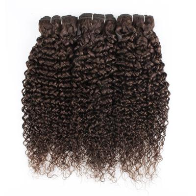 China Dark Brown Kinky Curly Remy Human Hair Bundles 10-28 Inch Brazilian Sew In Weave 3 Bundles for sale