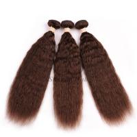 China Remy Human Hair Bundles Kinky Straight #4 Medium Brown 10-28 Inch Sew In Weave Brazilian Bundle Deals for sale